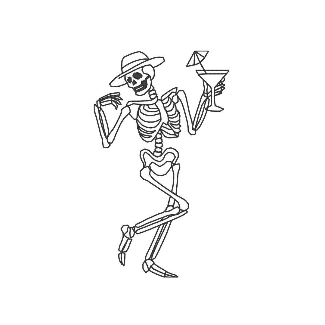 Party Skeleton Embroidery File, Skeleton Embroidery Design, Halloween ...