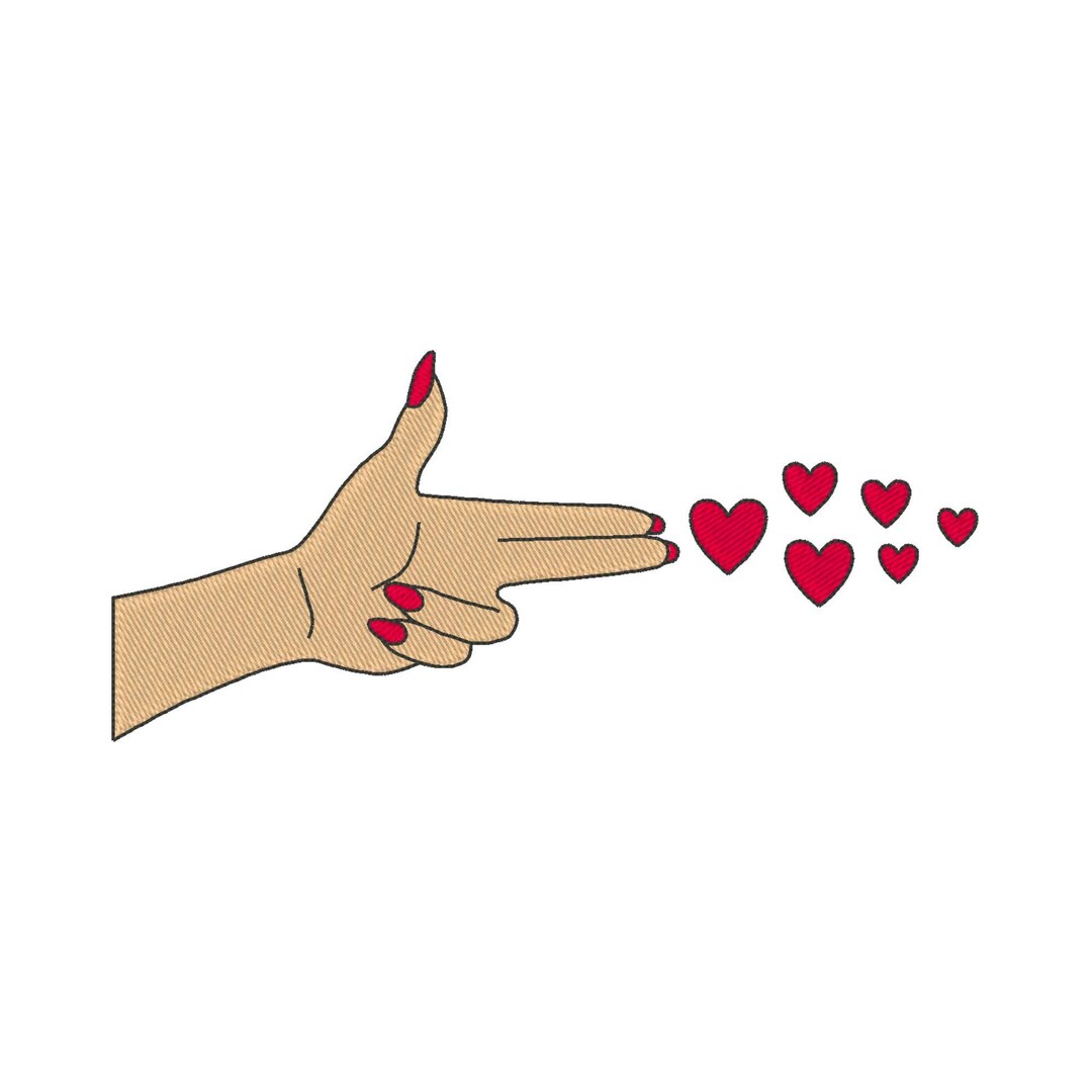 Finger Guns Embroidery Design Hand With Heart Embroidery - Etsy