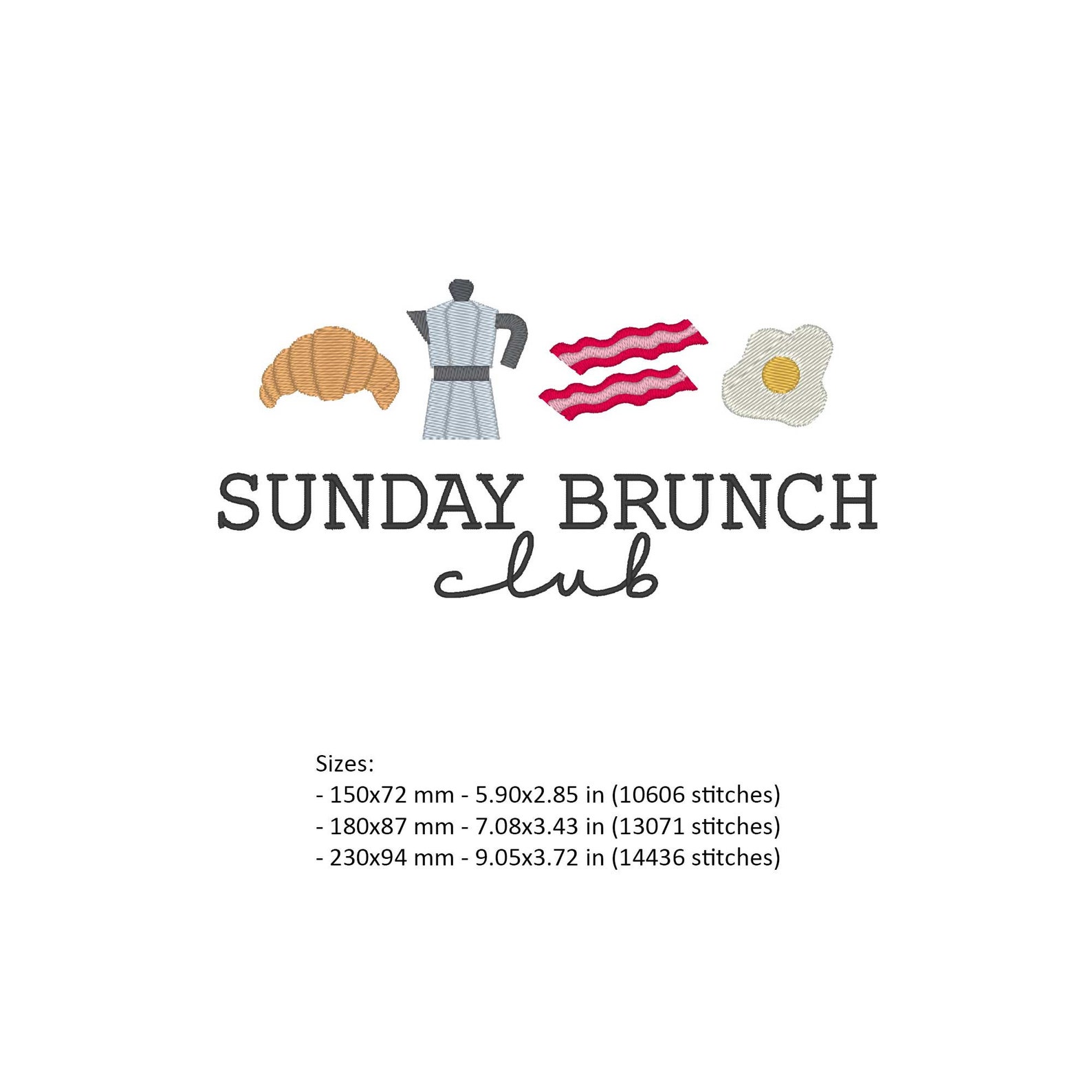Sunday Brunch Club Embroidery Design: Trendy Food Embroidery File ...