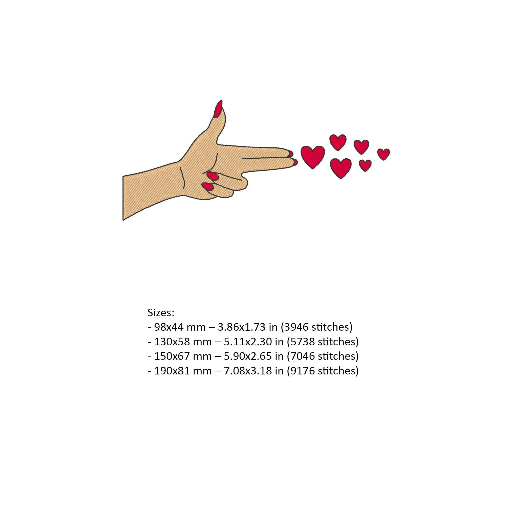 Finger Guns Embroidery Design Hand With Heart Embroidery - Etsy