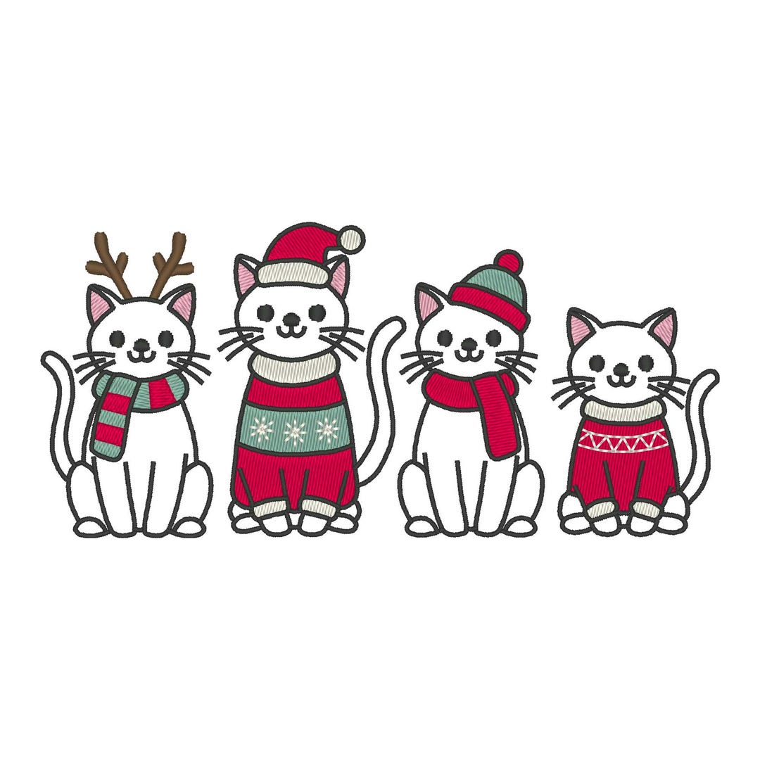 Christmas Cats Embroidery Design, Cute Christmas Embroidery Design ...