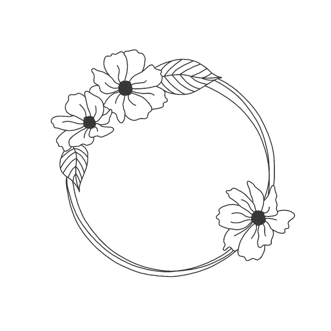 Flower Frame Embroidery Design, Floral Embroidery Design, Flower Frame ...