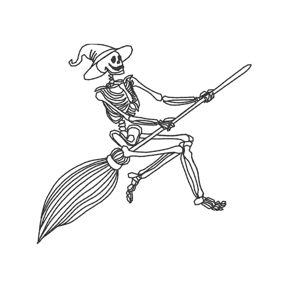 Witch Skeleton Embroidery Design, Skeleton Embroidery File, Halloween ...