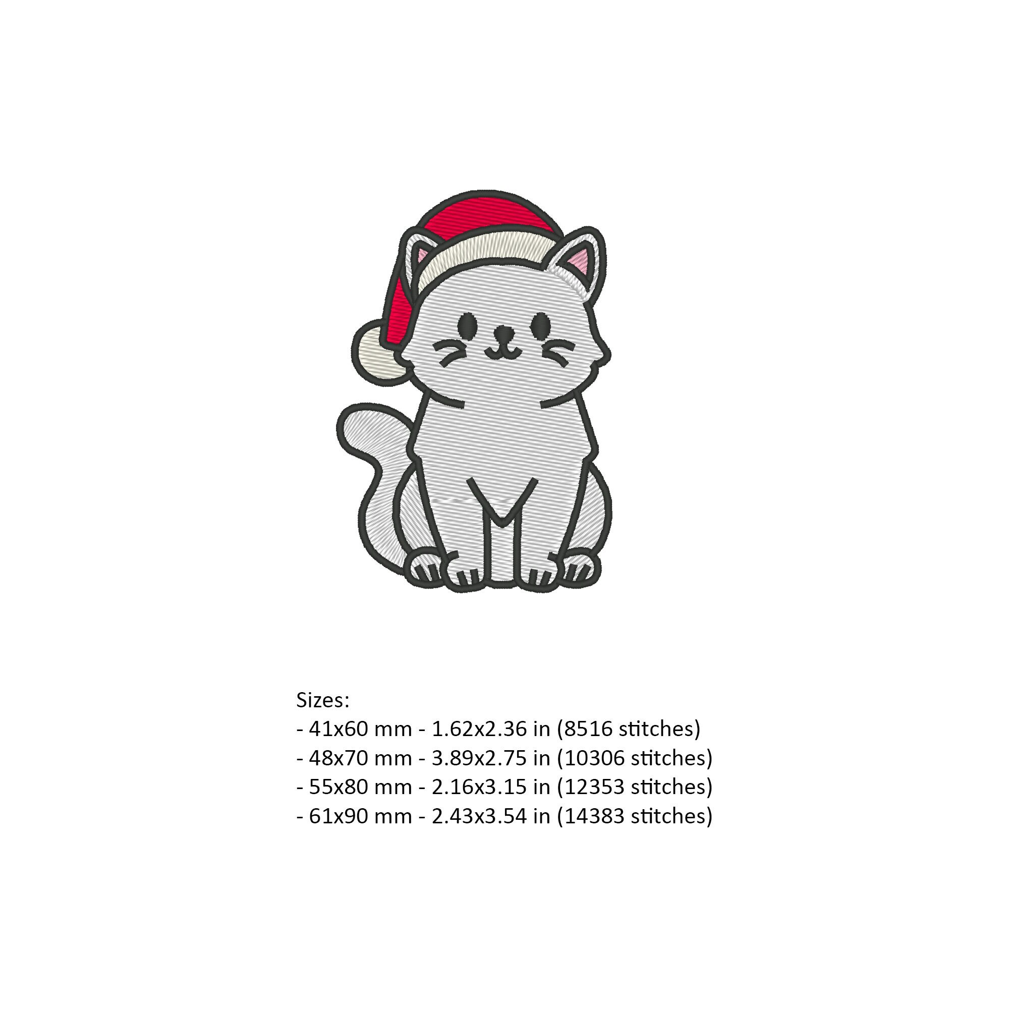 Christmas Cat Embroidery Design: Mini Holiday Machine Embroidery File ...