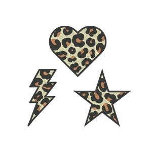Leopard Print Embroidery Designs: Heart, Star, Lightning Bolt (digital ...
