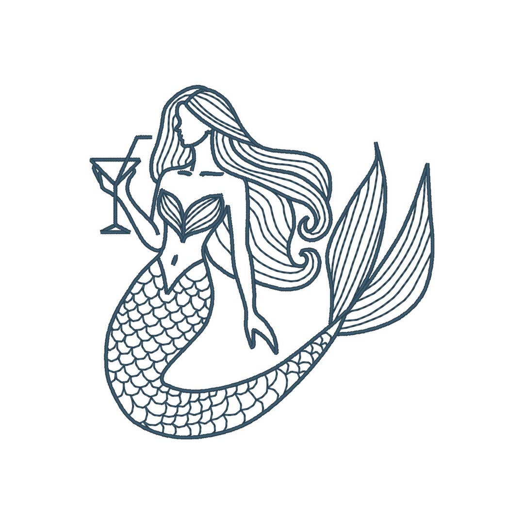 Cocktail Mermaid Embroidery Design: Summer Embroidery File (digital ...