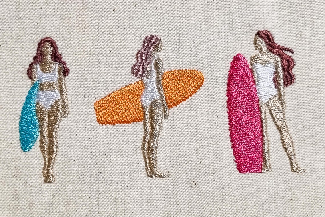 Surf Girl Embroidery Design: Summer Machine Embroidery (digital ...