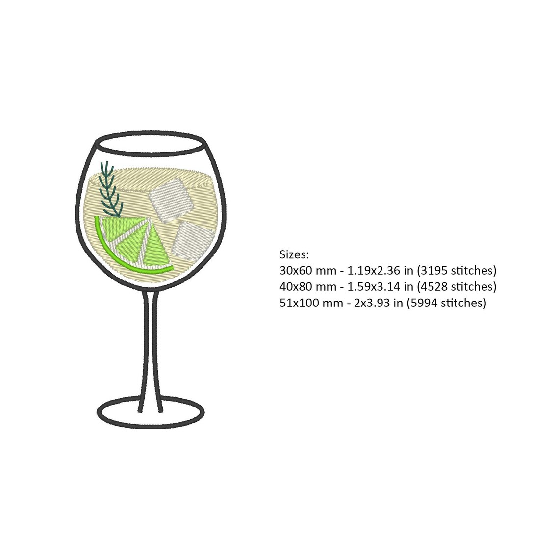 Gin Tonic Embroidery Design: Cocktail Embroidery File (digital Download ...