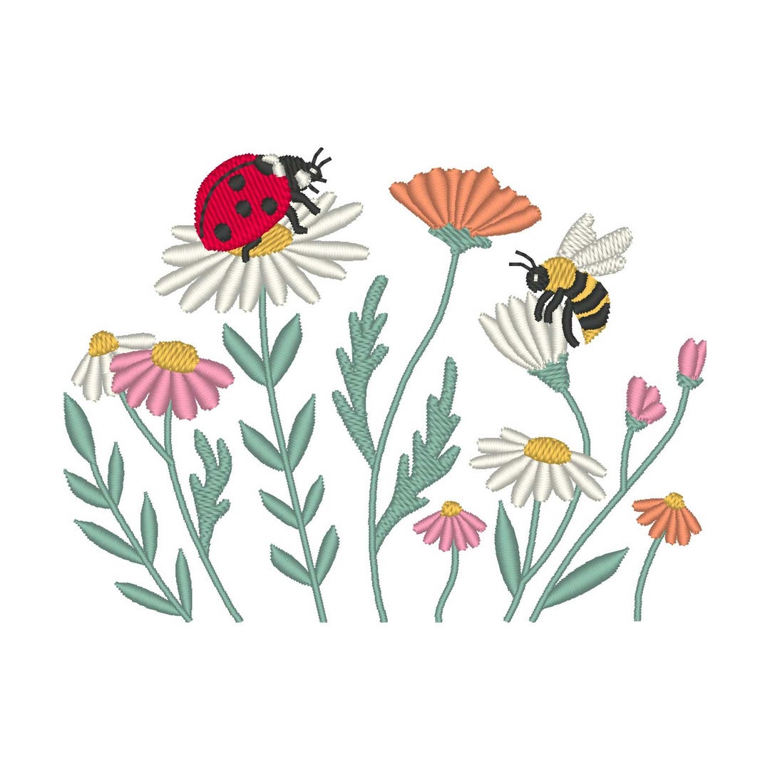Spring Flowers Embroidery Design, Spring Embroidery Design, Bee and ...