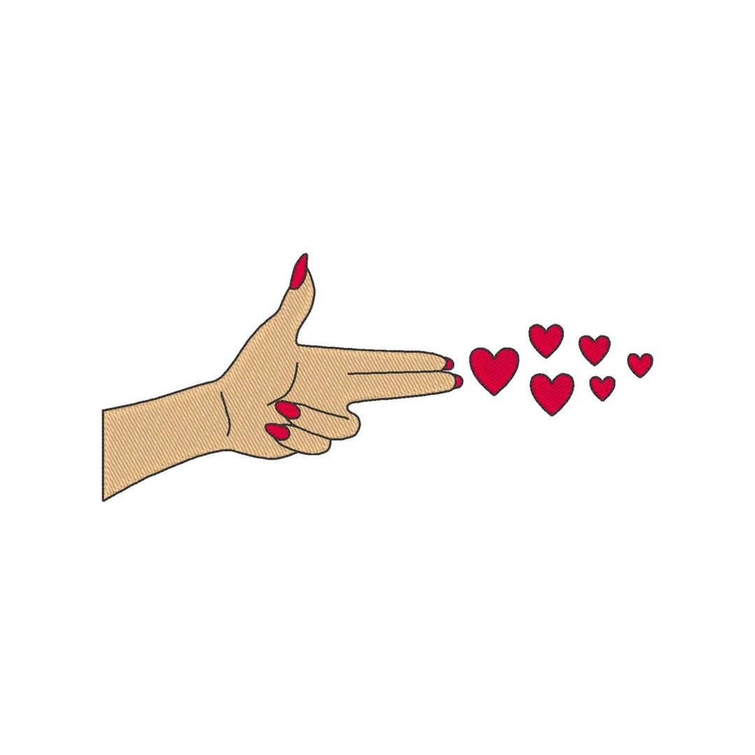 Finger Guns Embroidery Design, Hand With Heart Embroidery Design, Hand ...