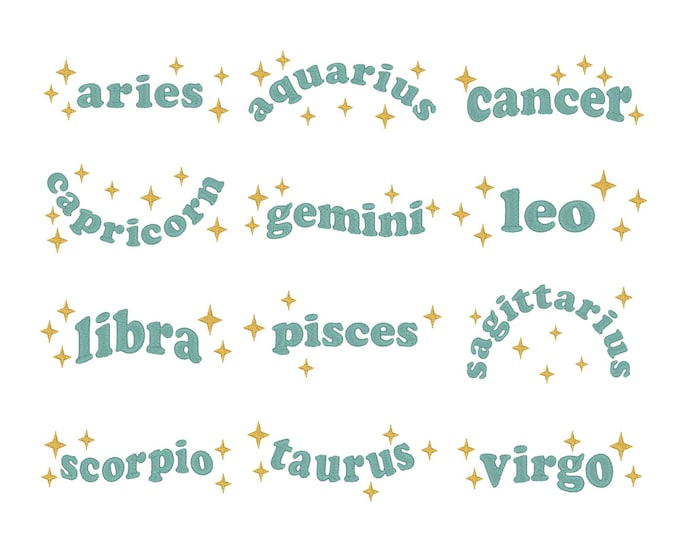 Zodiac Signs Embroidery PDF Pattern Bundle, Astrology Star Signs Hand ...