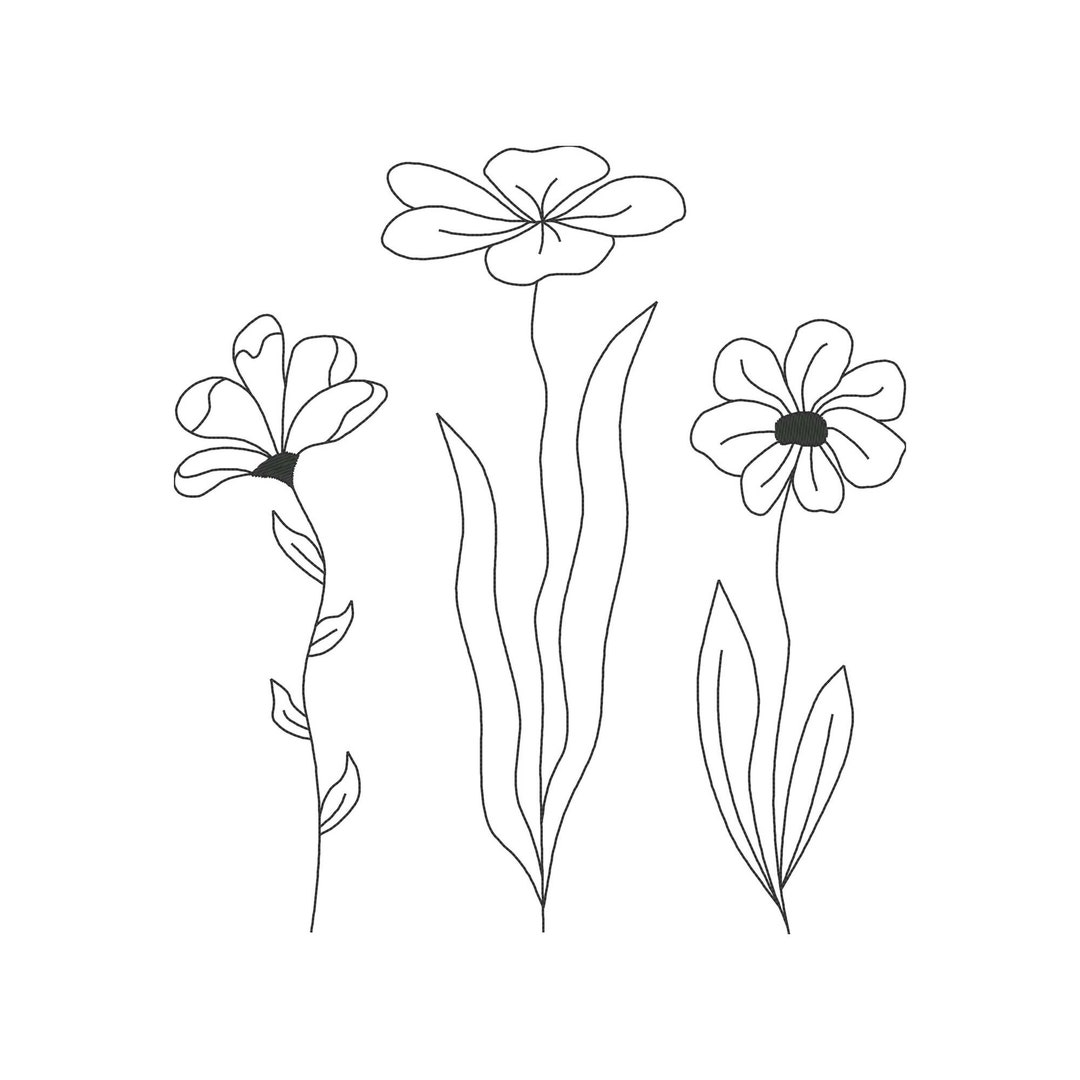 Flowers Machine Embroidery Design, Flowers Embroidery Design, Line Art ...
