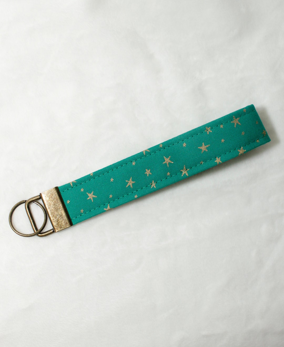 Green and Gold Stars Fabric Keychain Wristlet, Key Fob Wristlet, Girly ...