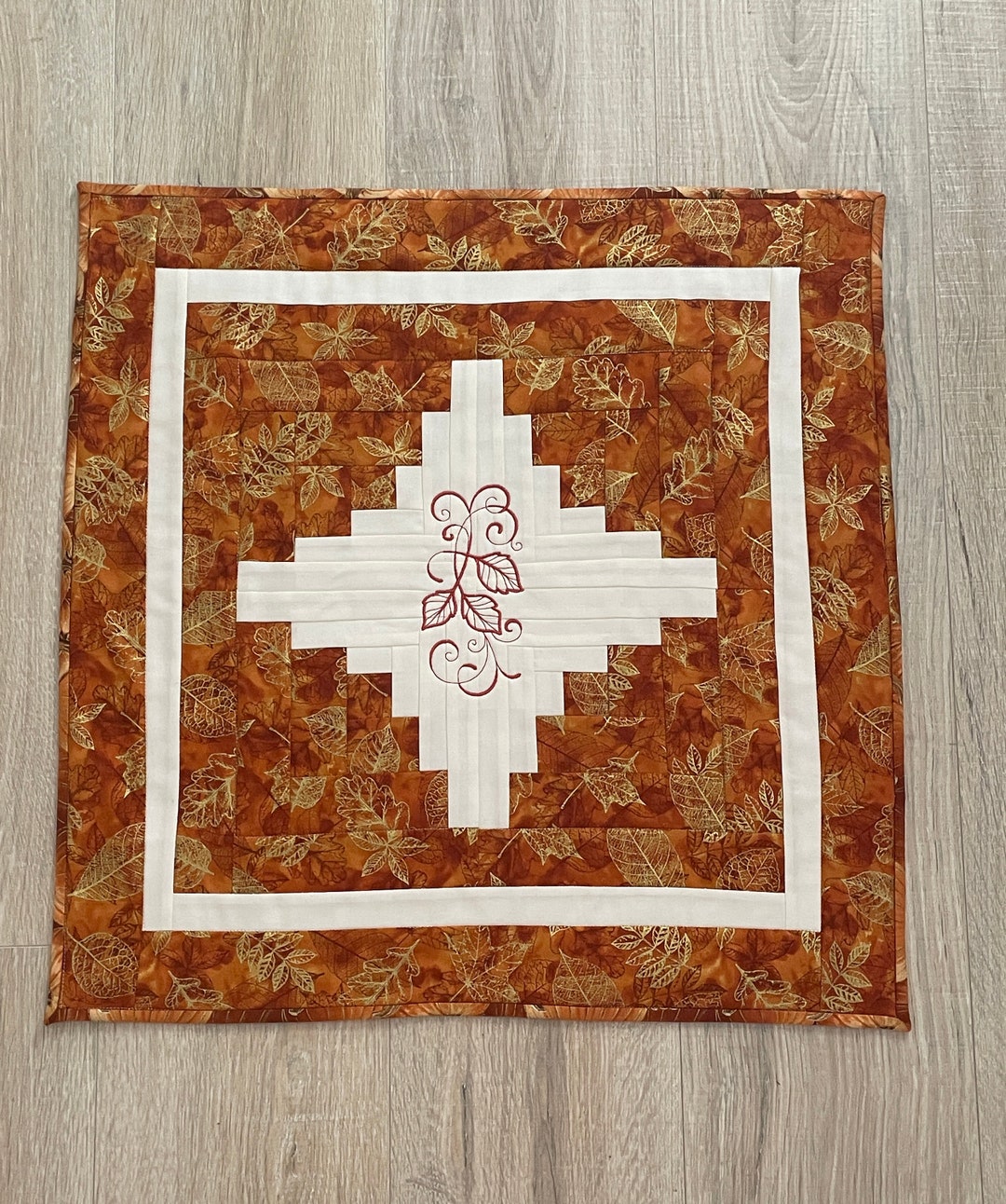 Quilted Fall Table Topper, Log Cabin Table Centerpiece, 22 X 22 Inches ...