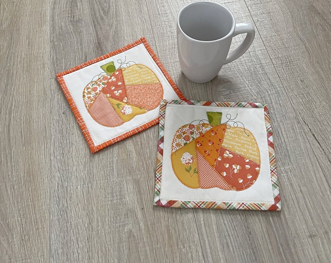 Handmade Fabric Mug Rug/ Coasters, Set of 2 Crazy Patchwork Pumpkin ...