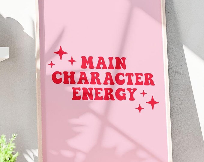 Main Character Energy Print, Funny Retro Pink Bedroom Poster, Gen Z ...