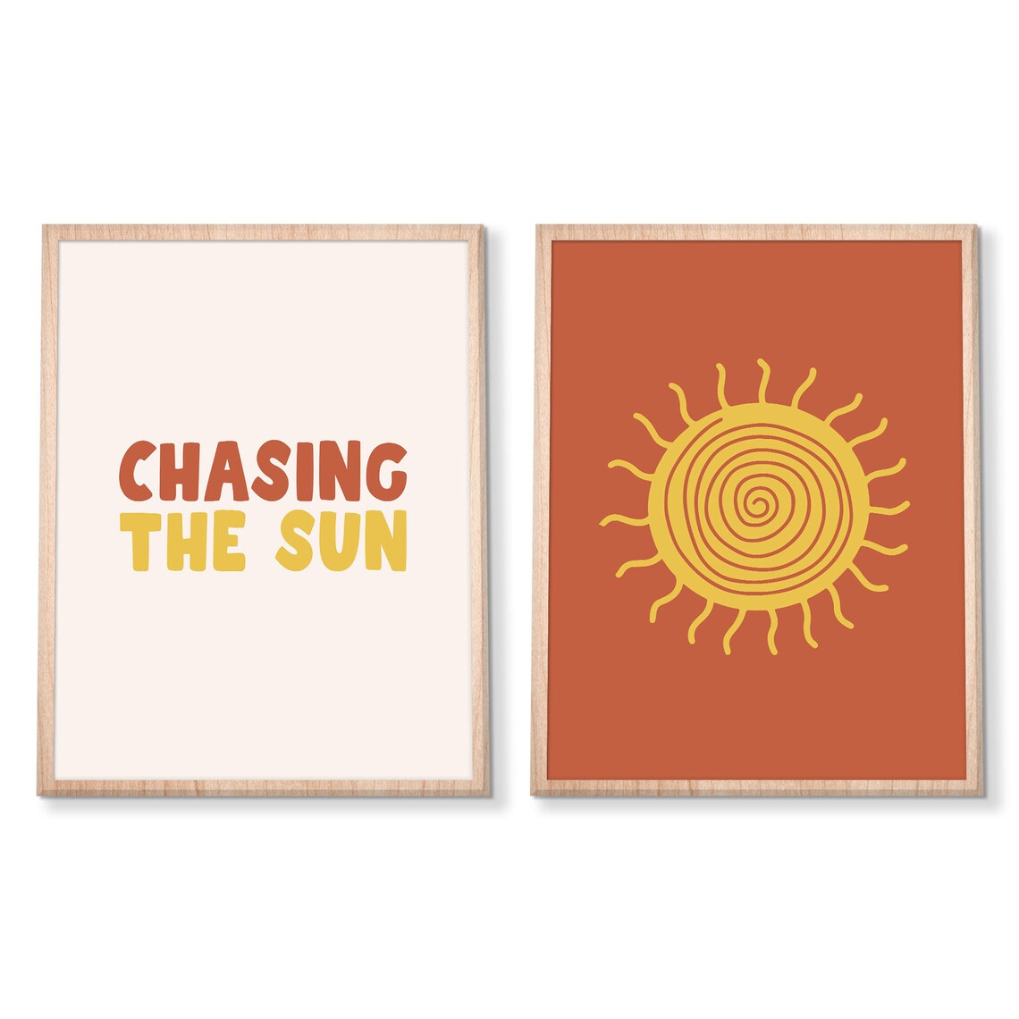 Chasing the Sun, Set of 2 Digital Prints, Cute Boho Sun Print, Bohemian ...