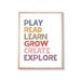 Play Read Learn Grow Create Explore Print, Playroom Poster, Kid's Room ...