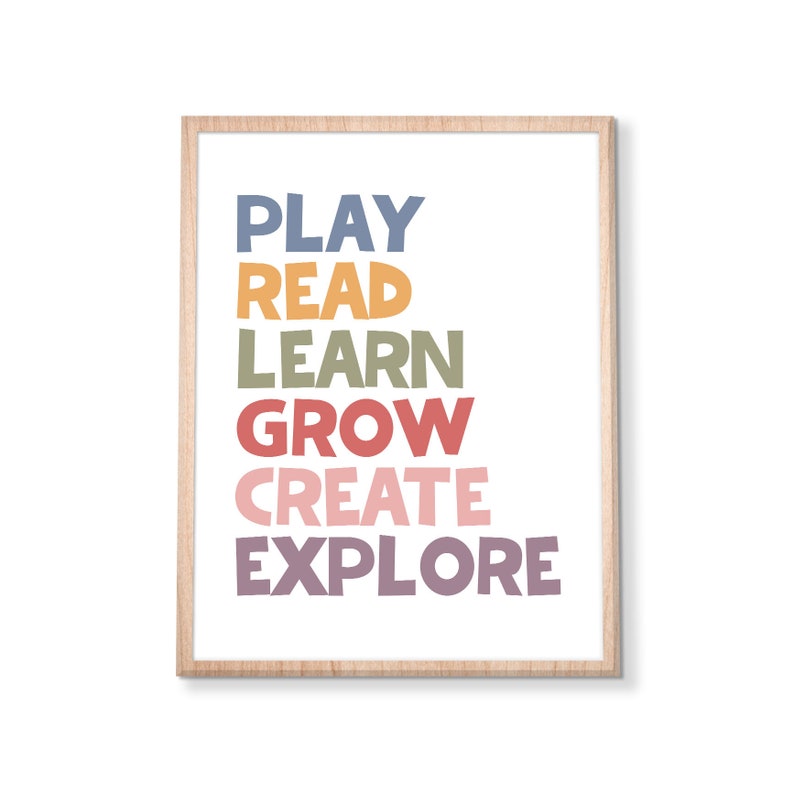 Play Read Learn Grow Create Explore Print, Playroom Poster, Kid's Room ...
