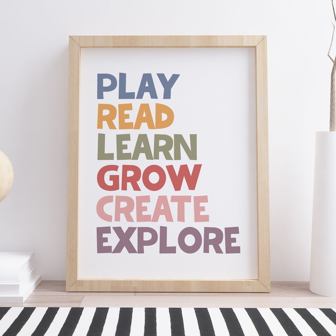 Play Read Learn Grow Create Explore Print, Playroom Poster, Kid's Room ...