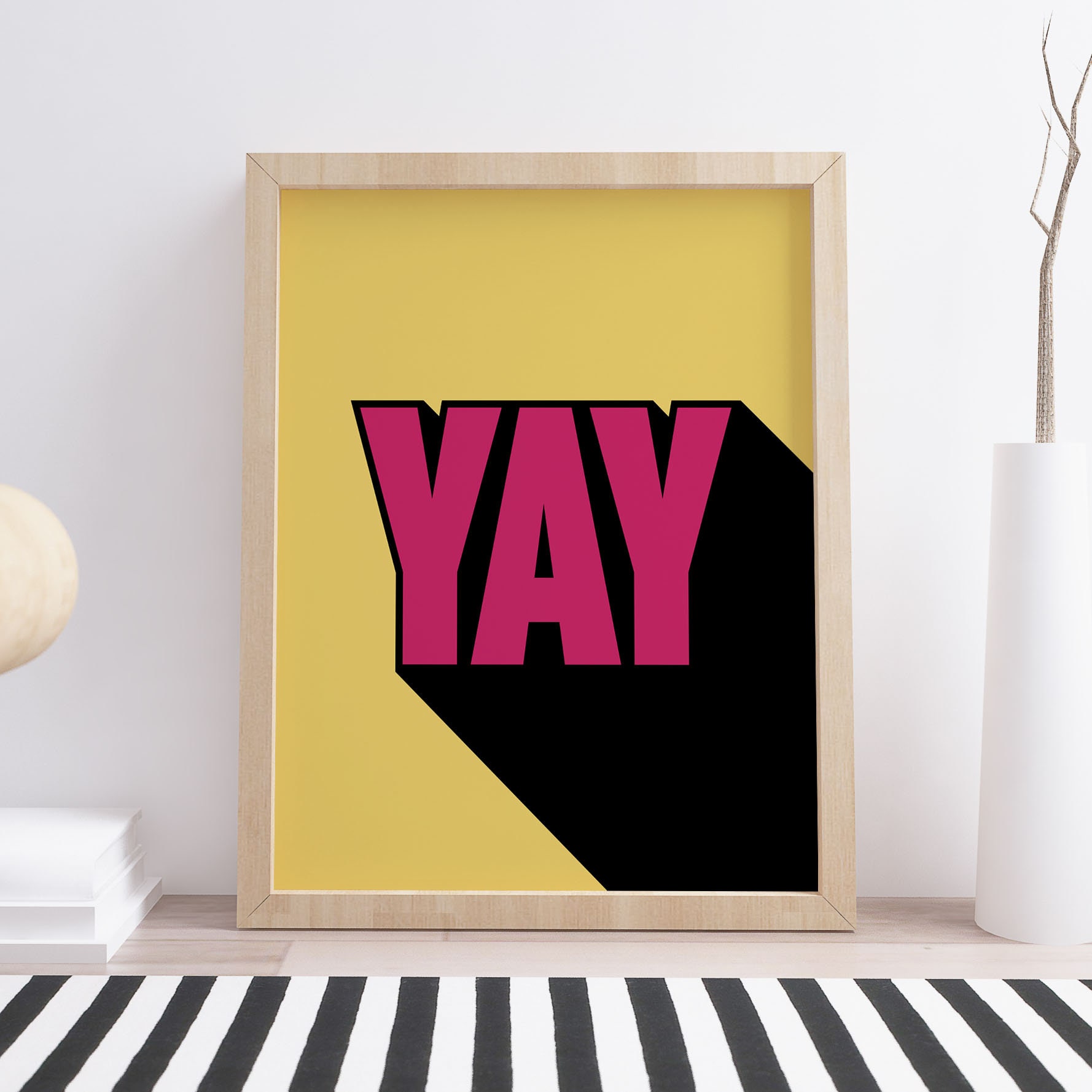 Yay Print, Retro Shadow Printable Wall Art Quote, Funky Typography ...