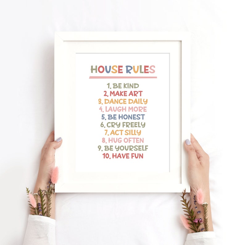 House Rules Print, Cute Boho Living Room Poster, Entry Room Printable ...