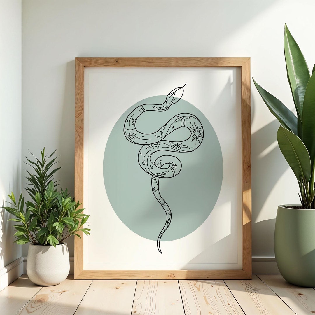 Magic Snake Printable Wall Art, Mint Green Serpent Bohemian Poster ...