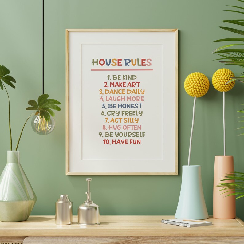 House Rules Print, Cute Boho Living Room Poster, Entry Room Printable ...