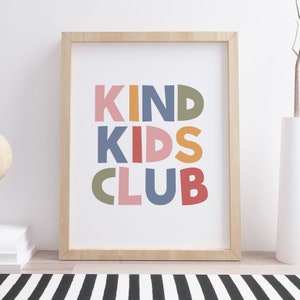 Kind Kids Club Print, Kid's Room Printable Wall Art, Classroom Sign ...