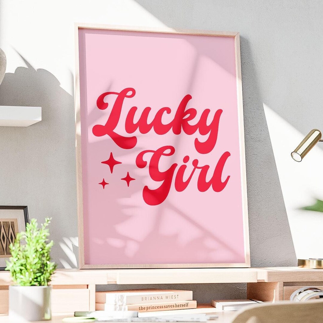 Lucky Girl Print, Retro Girls Room Poster, Manifestation Printable Wall ...