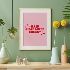 Main Character Energy Print, Funny Retro Pink Bedroom Poster, Gen Z ...