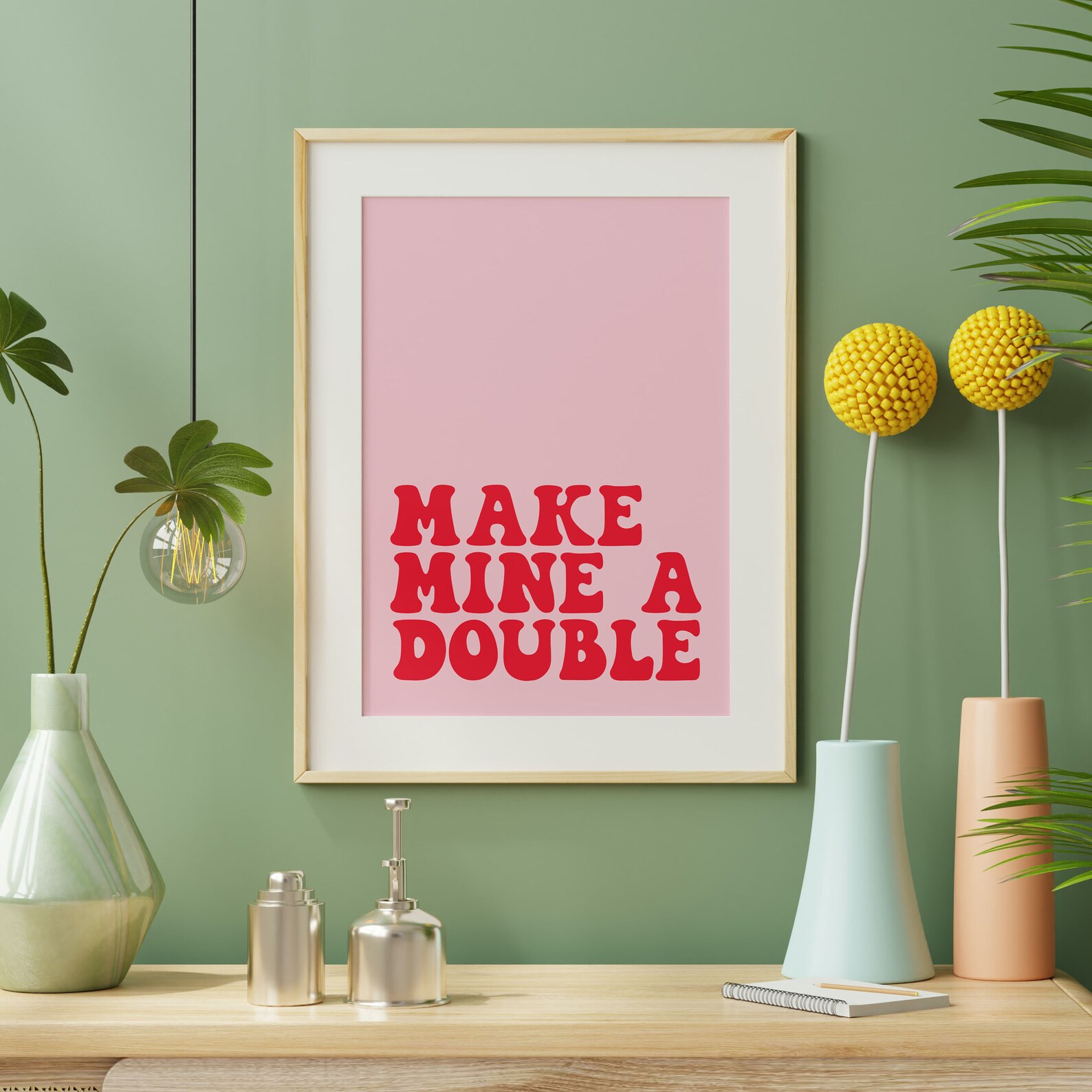 Make Mine A Double Print, Groovy Pink Printable Art, Living Room Poster ...