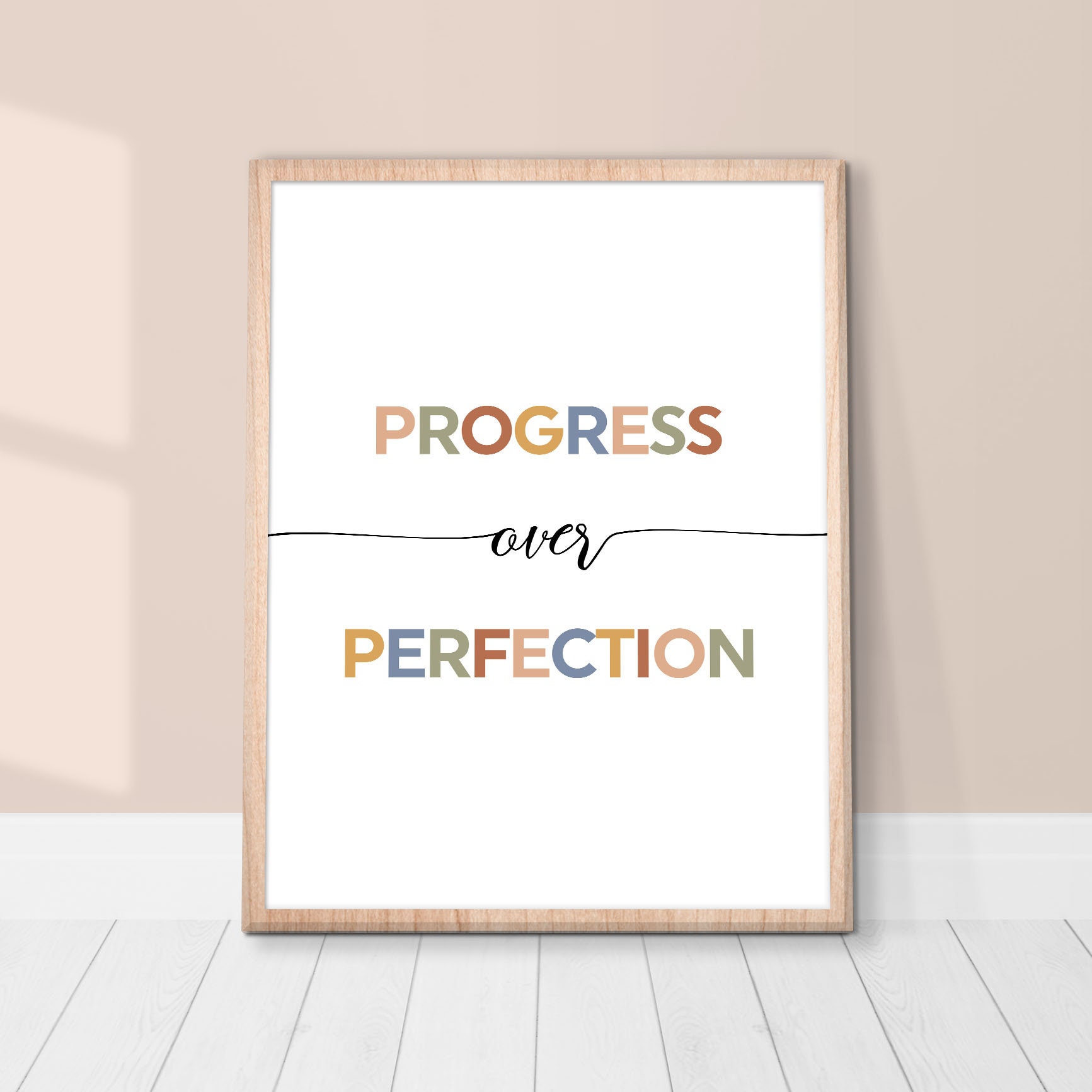 Progress Over Perfection Printable Wall Art, Motivational Typography Print, Cute Modern Boho ...