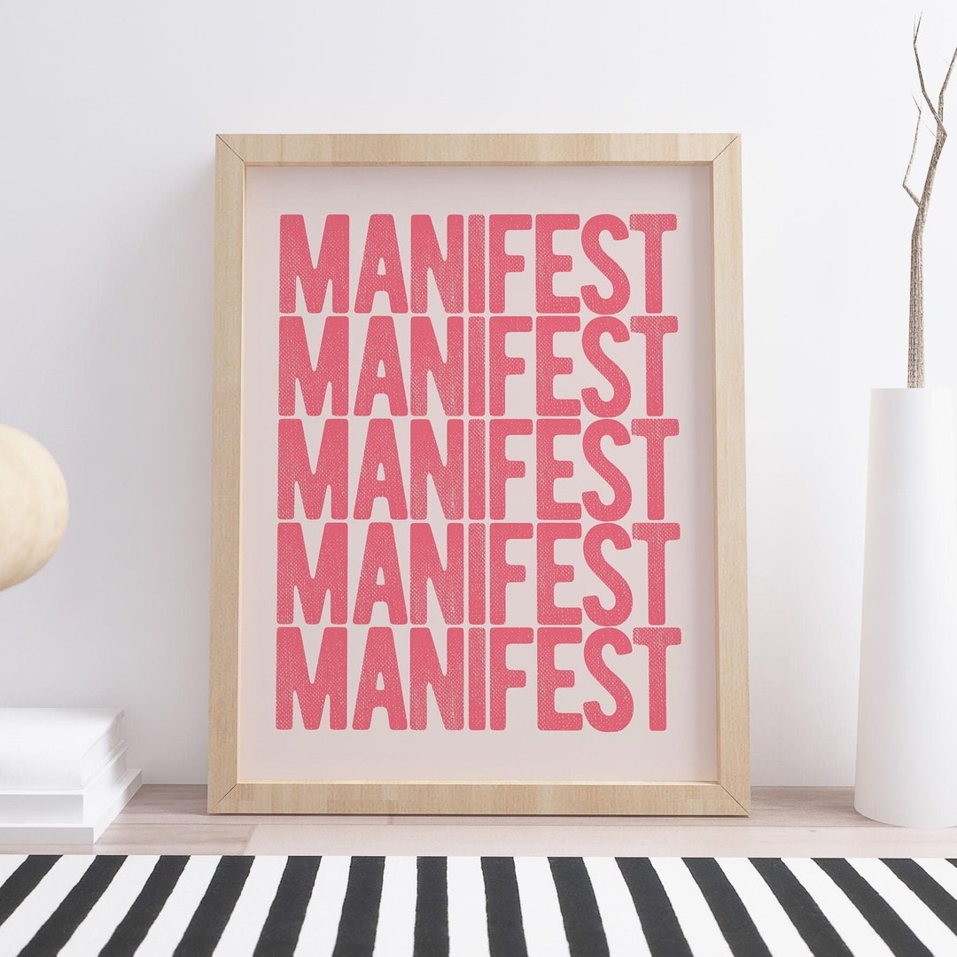Manifest Print, Pink Manifesting Poster, Inspirational Quote Wall Art ...