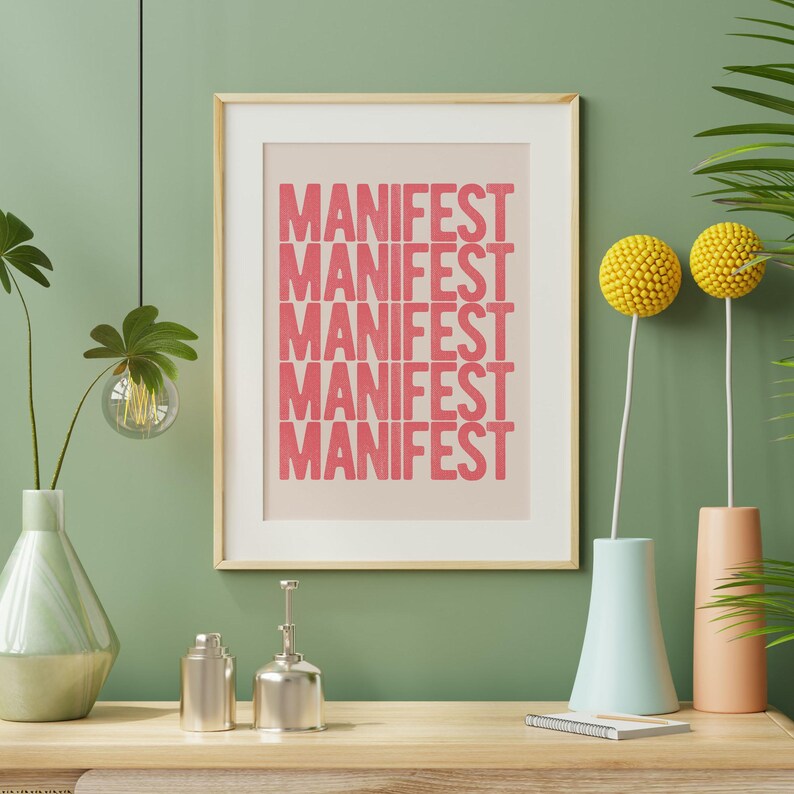 Manifest Print, Pink Manifesting Poster, Inspirational Quote Wall Art ...