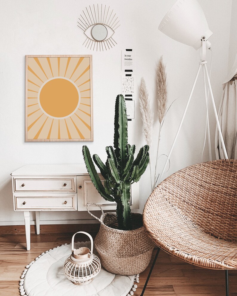 Large Sun Boho Print, Abstract Sun Wall Art, Boho Sun Rays Circle ...