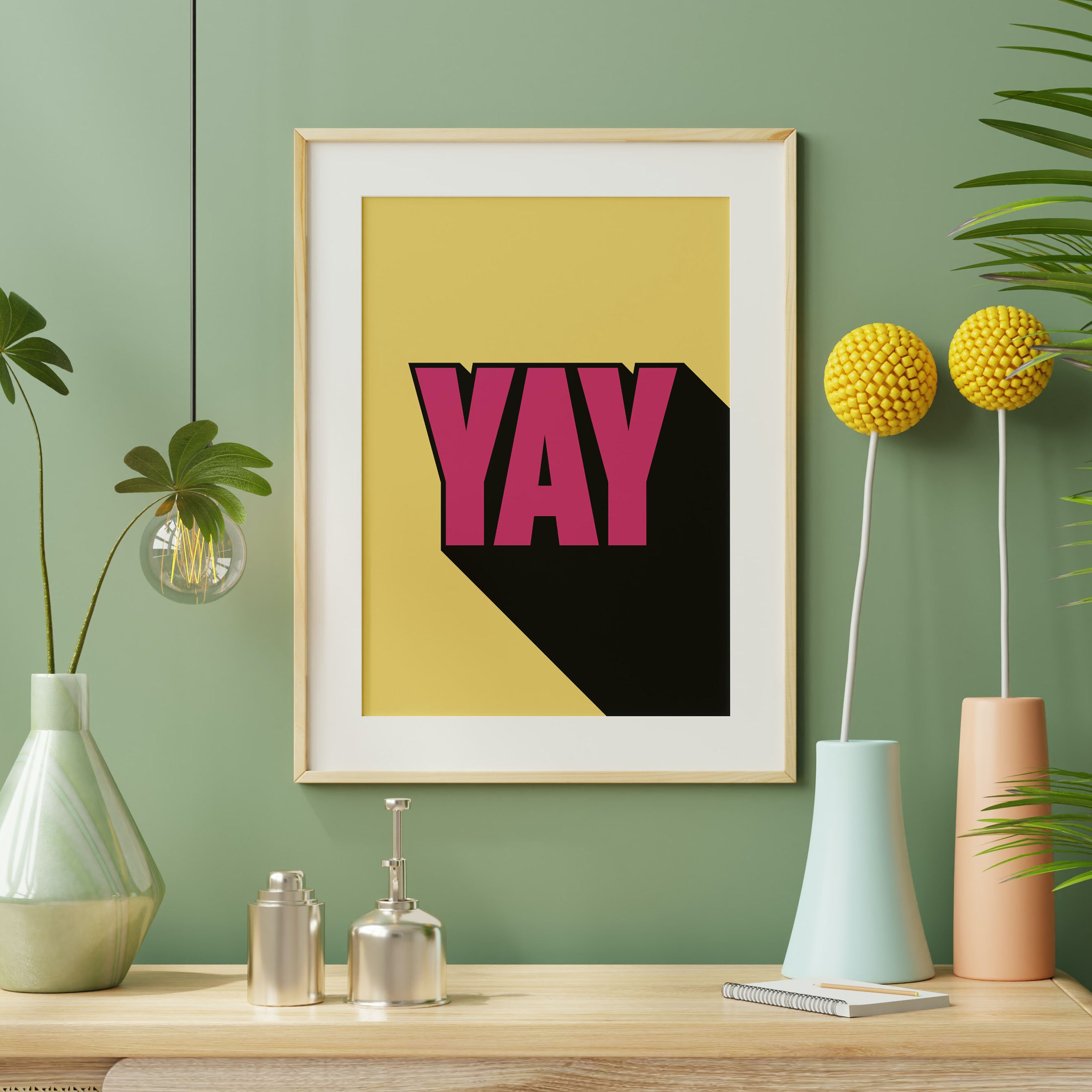 Yay Print, Retro Shadow Printable Wall Art Quote, Funky Typography ...
