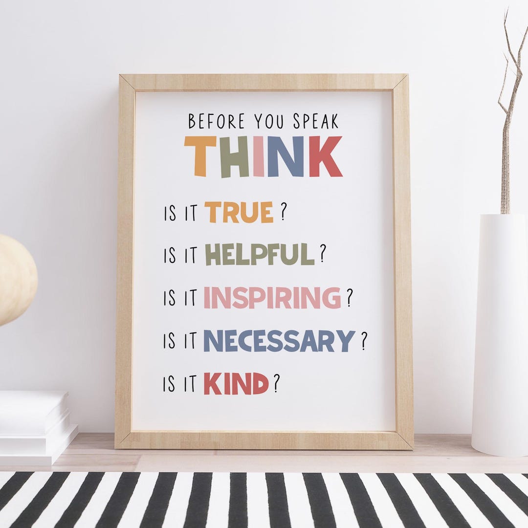 Think Before You Speak Print, Classroom Poster, Playroom Printable Wall ...