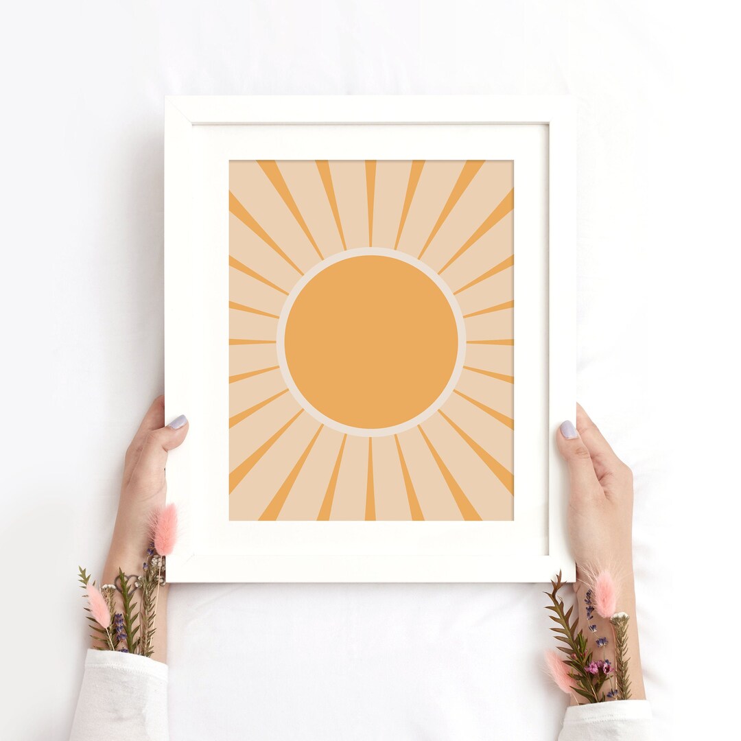 Large Sun Boho Print, Abstract Sun Wall Art, Boho Sun Rays Circle ...