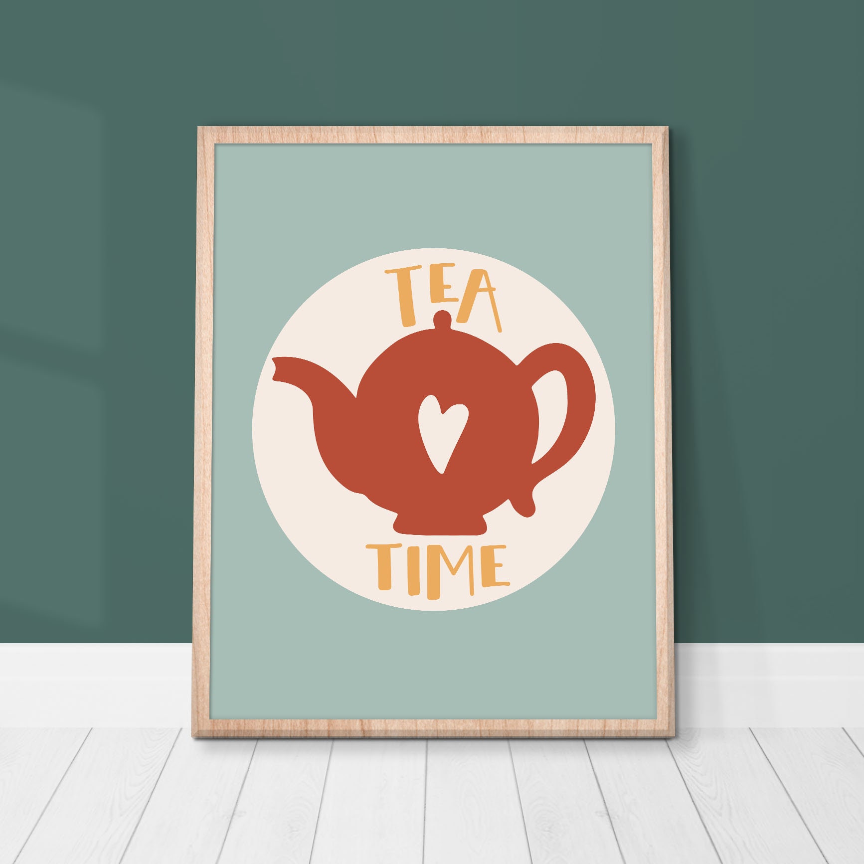 Tea Time Modern Boho Print, Red Tea Kettle Wall Art, Kitchen Printable ...