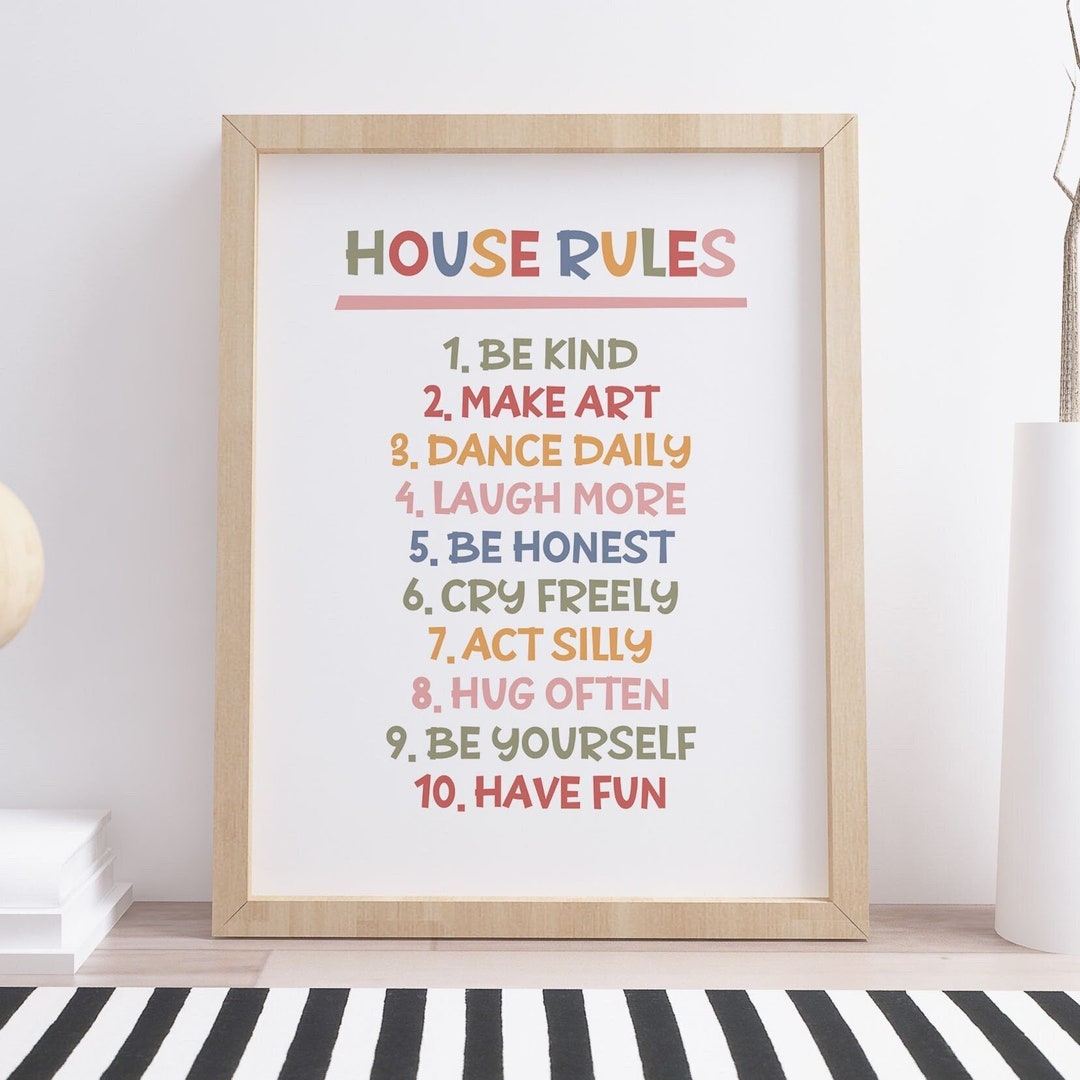 House Rules Print, Cute Boho Living Room Poster, Entry Room Printable ...