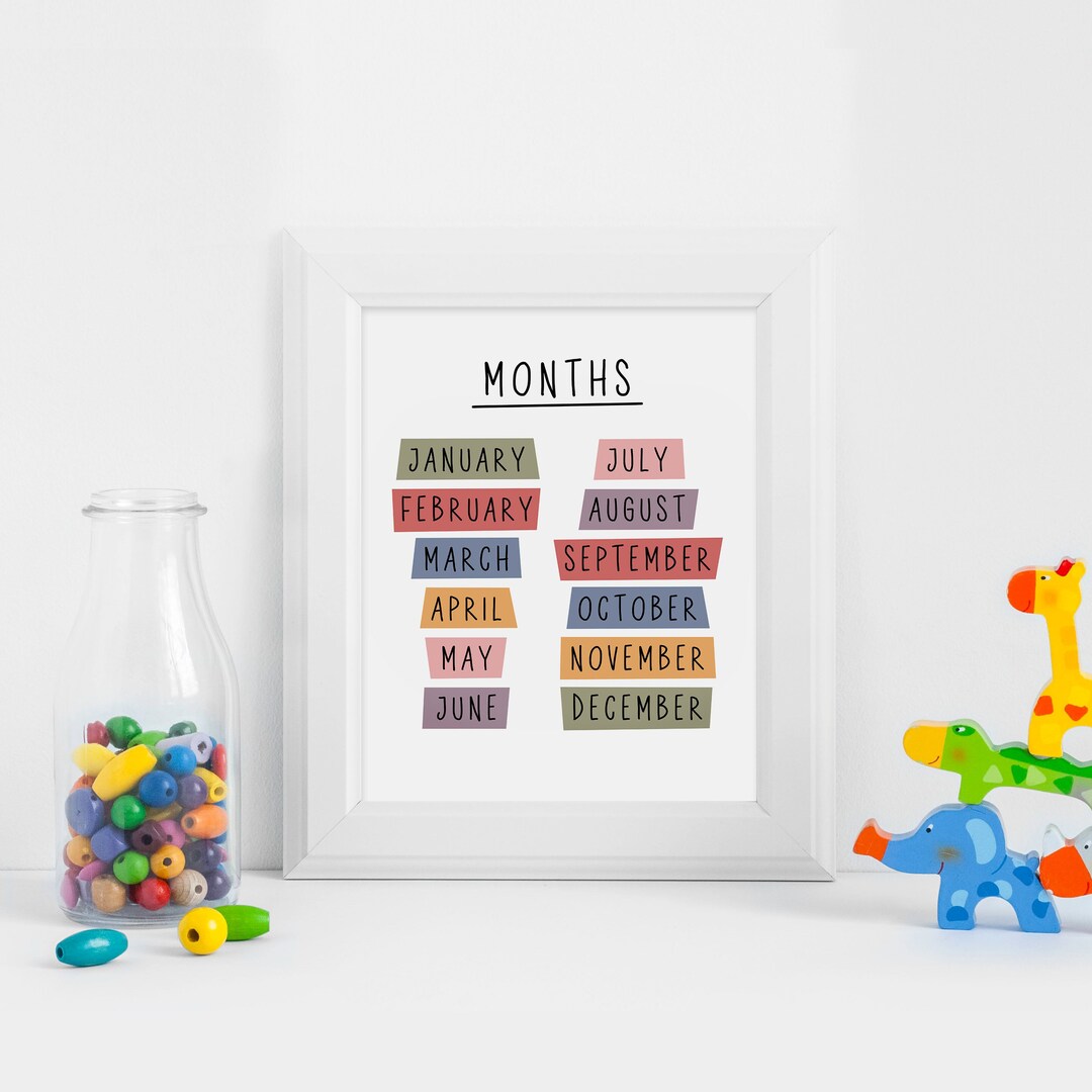 Months of the Year Print, Educational Poster, Classroom Printable Wall ...