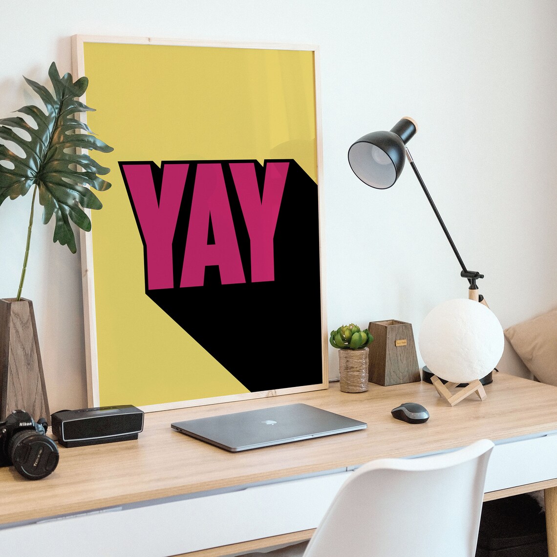 Yay Print, Retro Shadow Printable Wall Art Quote, Funky Typography ...