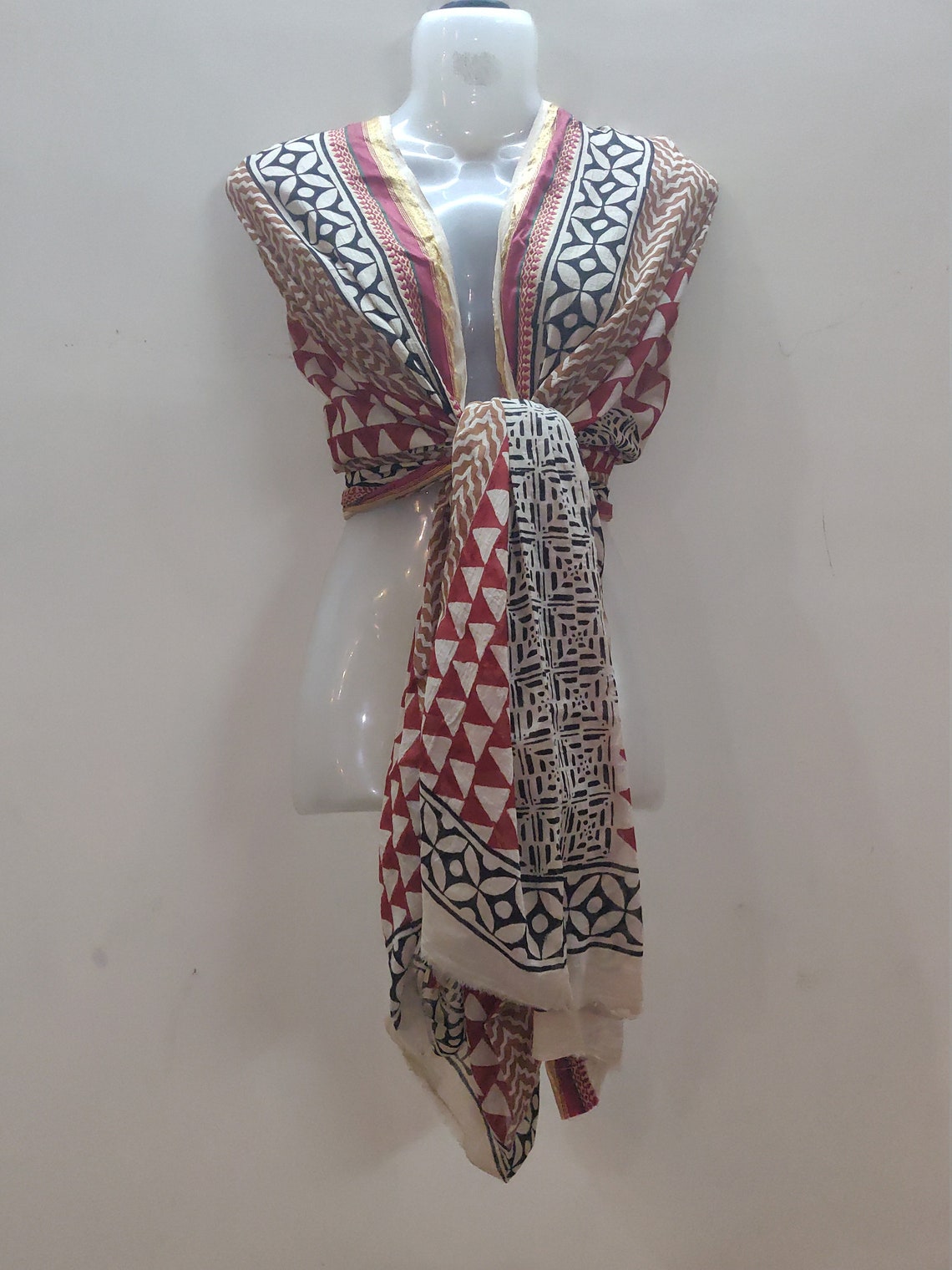 Red Handmade Bagru Block Print Natural Dye Sarong Cotton Bagru - Etsy