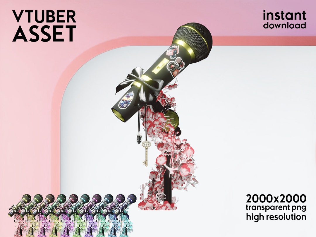 VTUBER Asset Stickers Black and Gothic Mic With Key Chain - Etsy