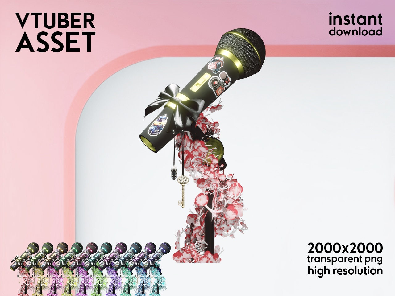 VTUBER Asset Stickers Black and Gothic Mic With Key Chain - Etsy