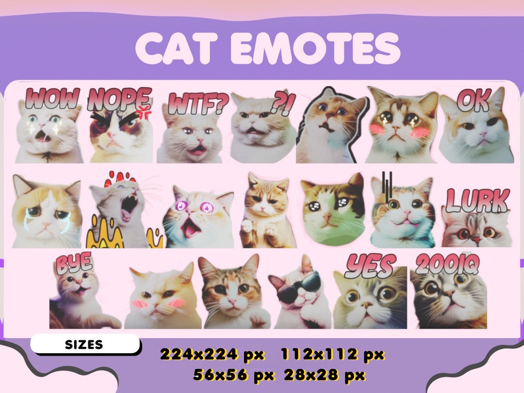 20 Cat Memes Emote Bundle, Twitch, Discord, Youtube, Funny Cat Memes, Cute, Kawaii, Streamer ...