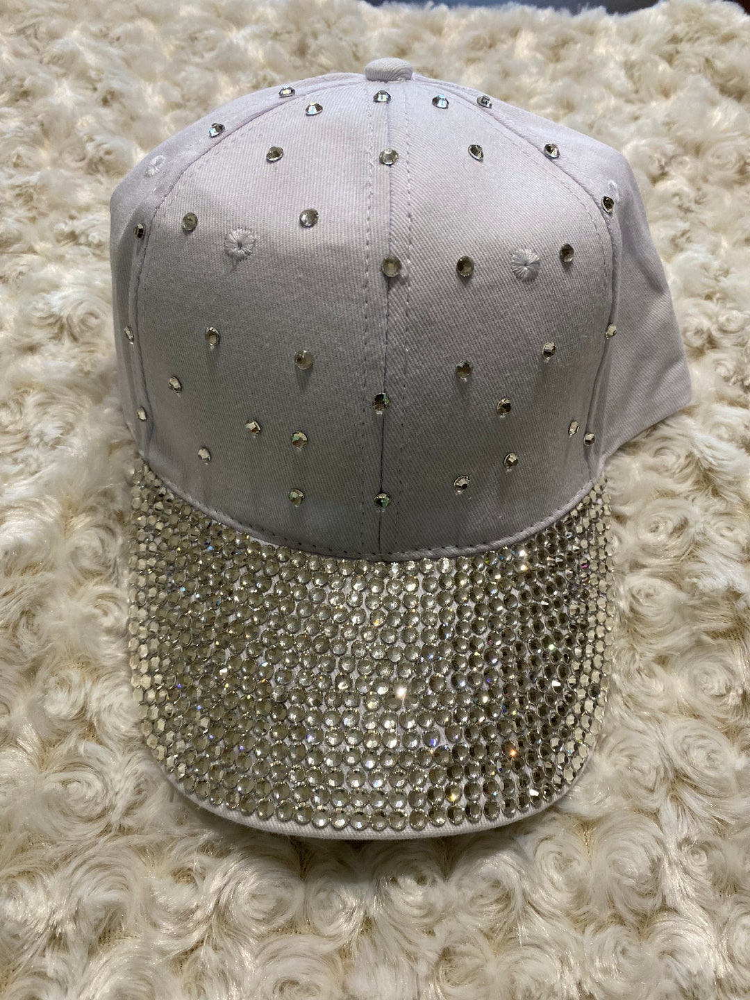 White Rhinestone Baseball Cap: Bling Crystal Hat - Etsy