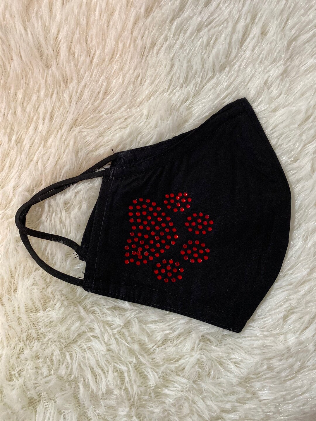 Paw Print Face Mask: Black Cotton, Rhinestone Crystal Design - Etsy