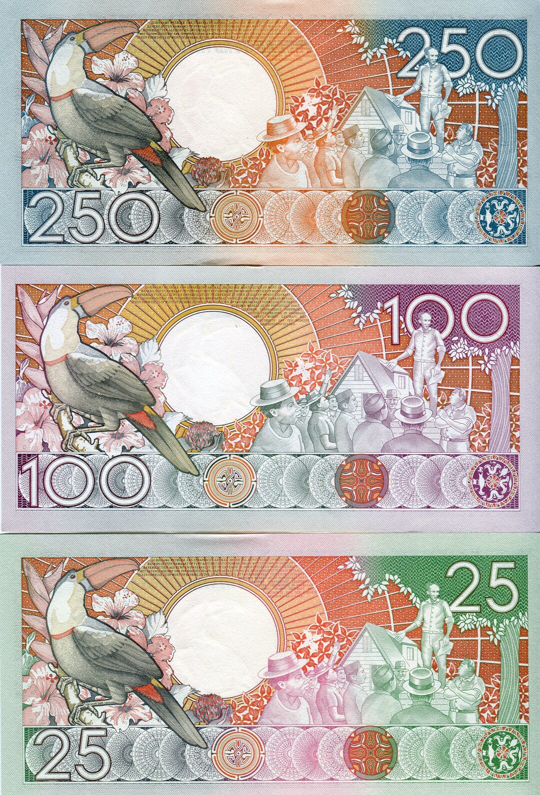 Lot Suriname Banknotes 250 100 25 Guilder 1988/86 Banknotes From ...